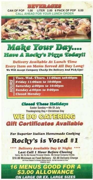 Rocky's Pizza & Restaurant - menu, Rocky's Pizza & Restaurant - If you ...