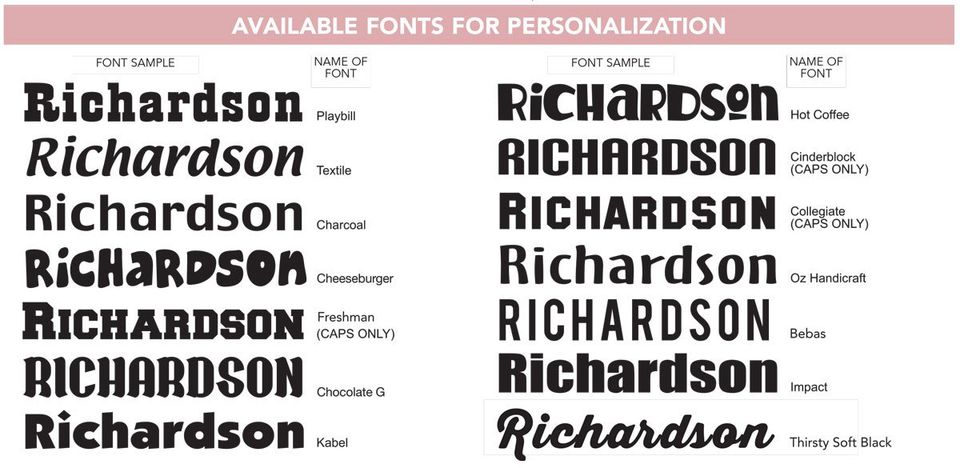 Personalization Information - Graystone Senior Tees