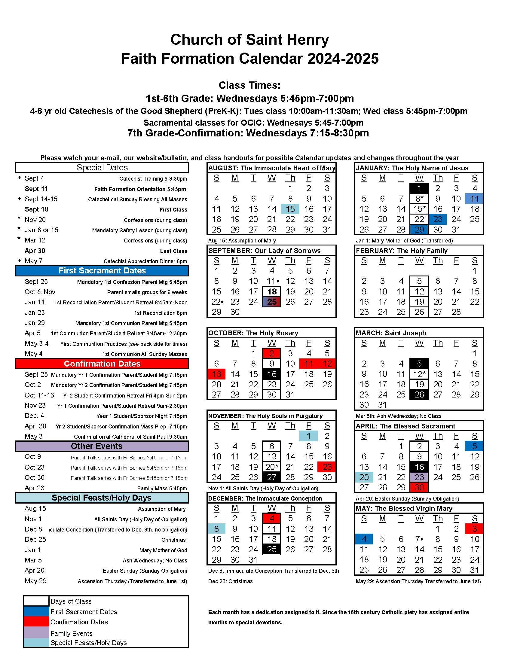 Faith Formation Calendar