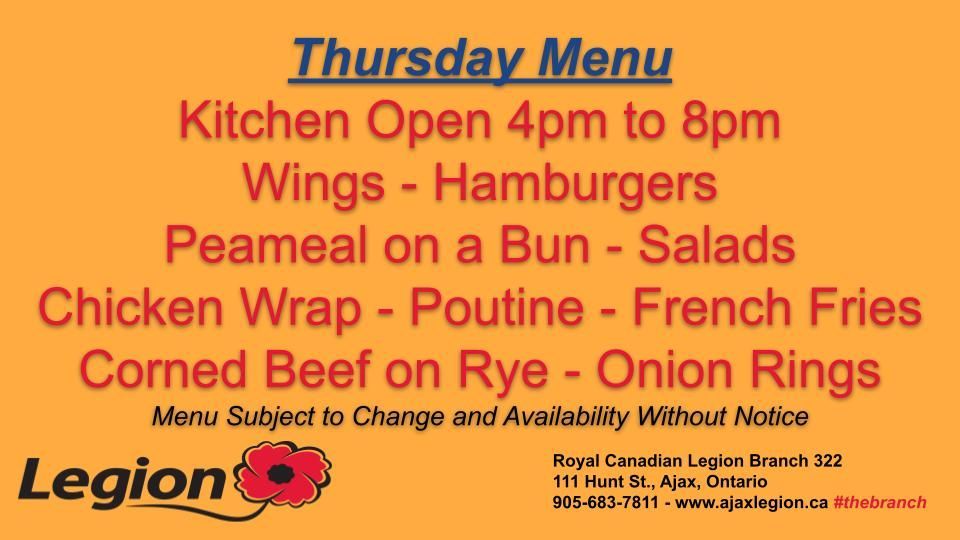 Royal Canadian Legion Branch 322 - Event Calendar