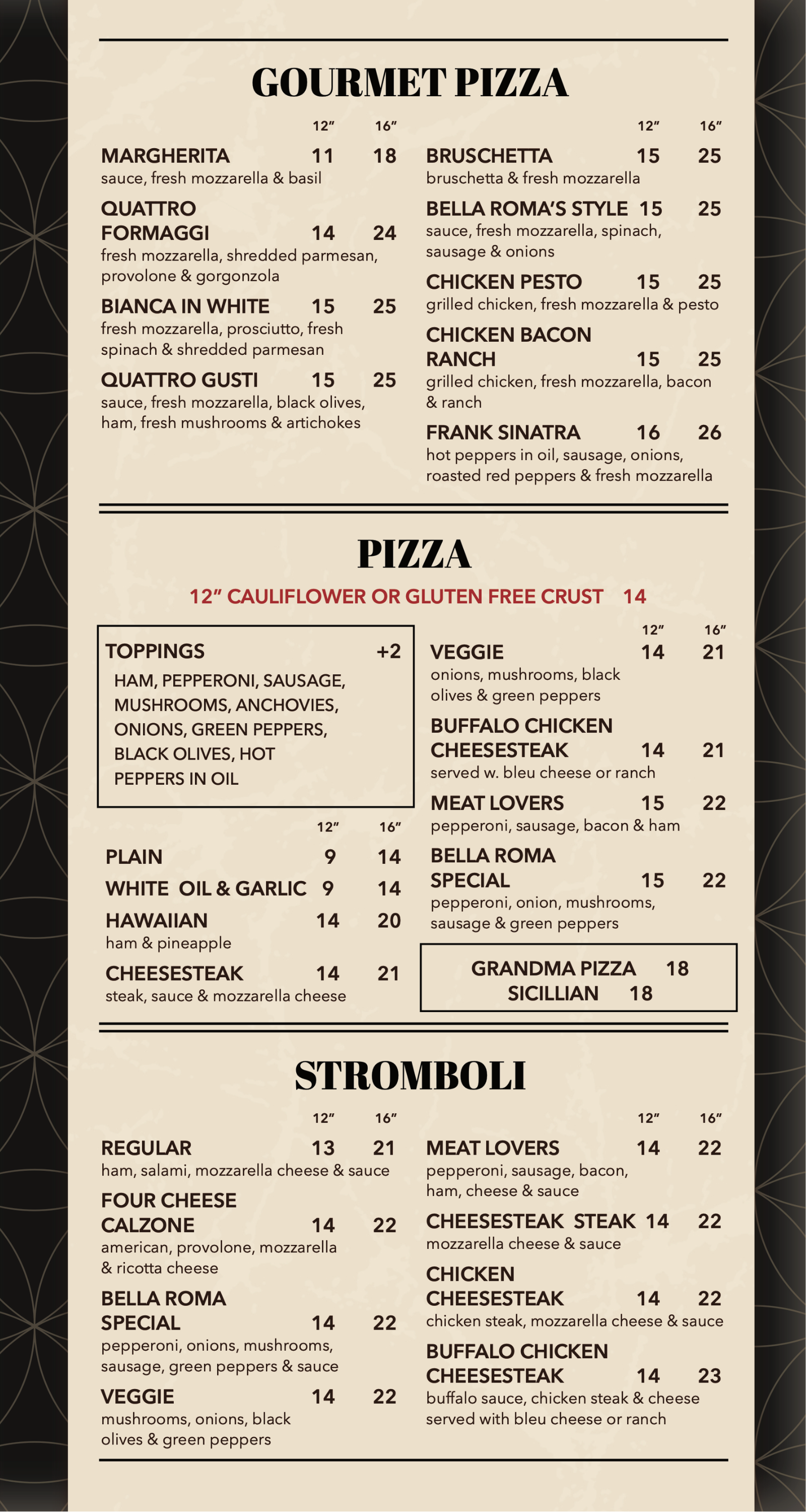 Bella Roma Menu | Exeter PA
