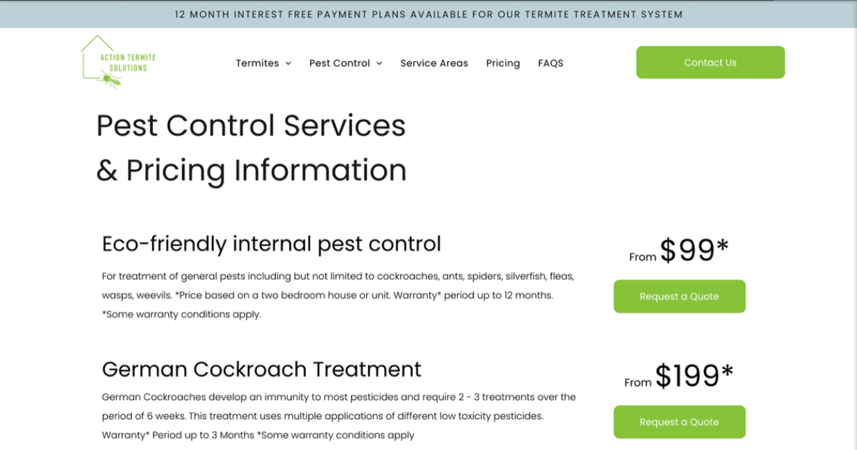 Pest Control Prices Sunshine Coast