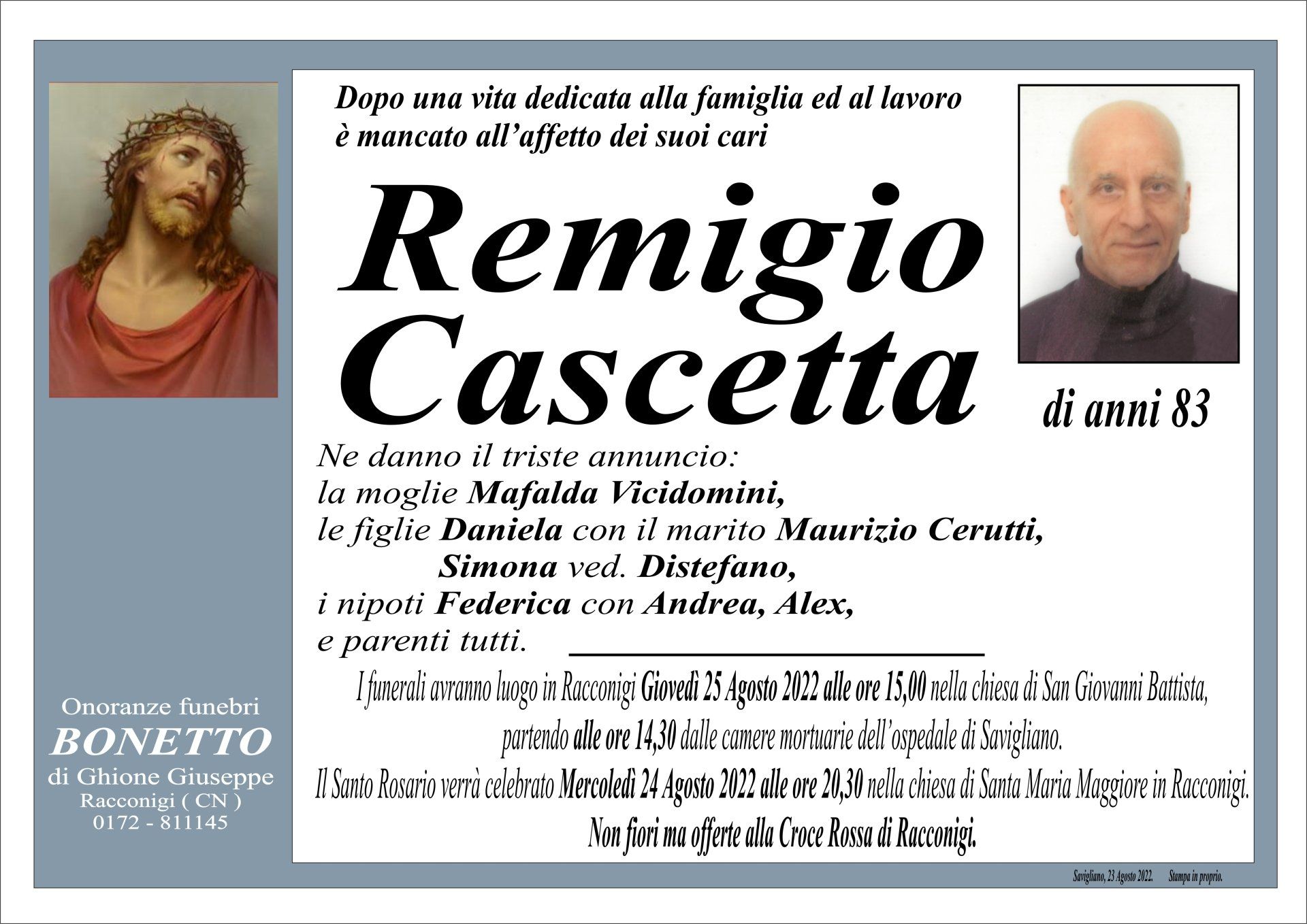 Necrologi | Racconigi, CN | Onoranze Funebri Bonetto