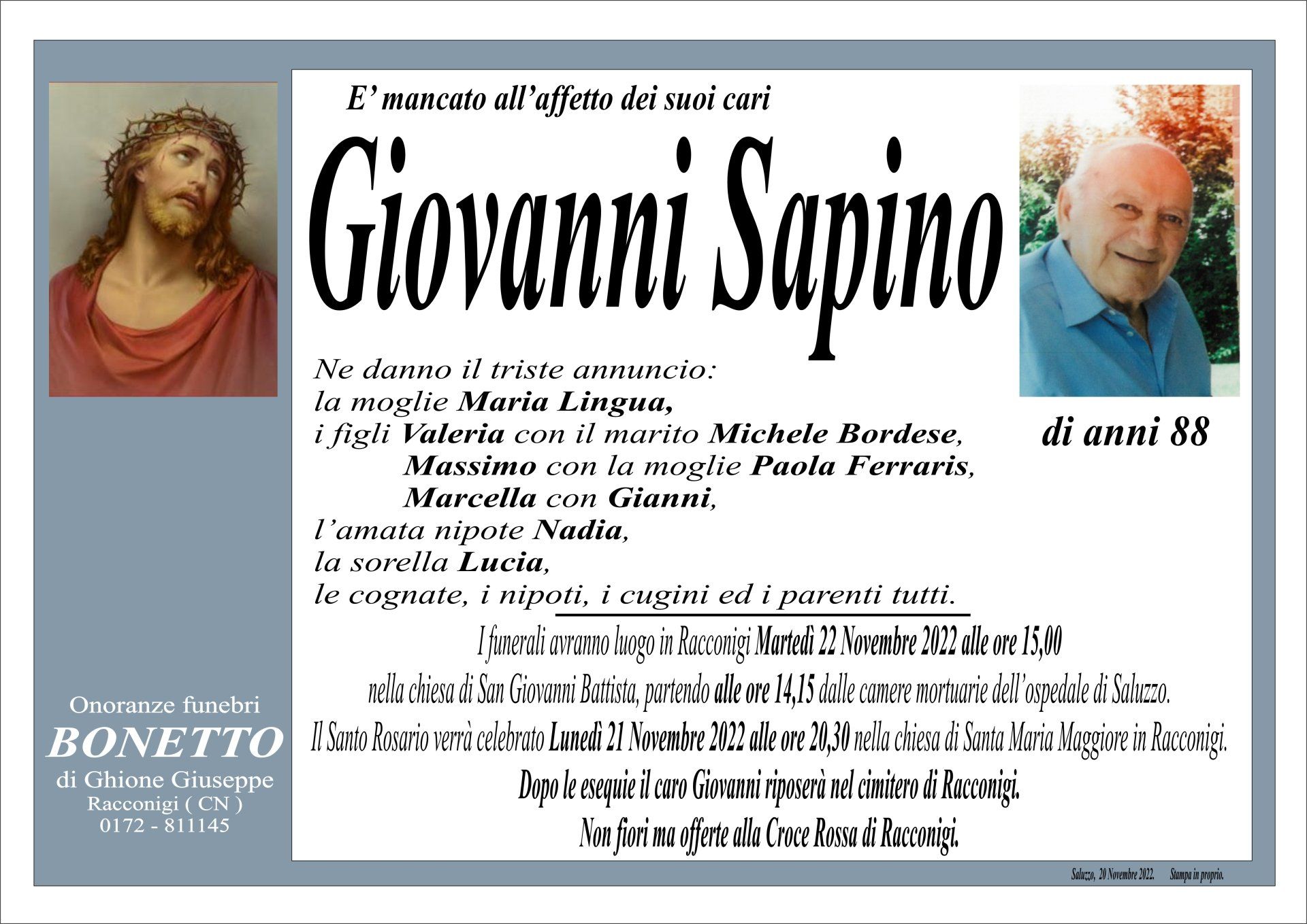 Necrologi | Racconigi, CN | Onoranze Funebri Bonetto