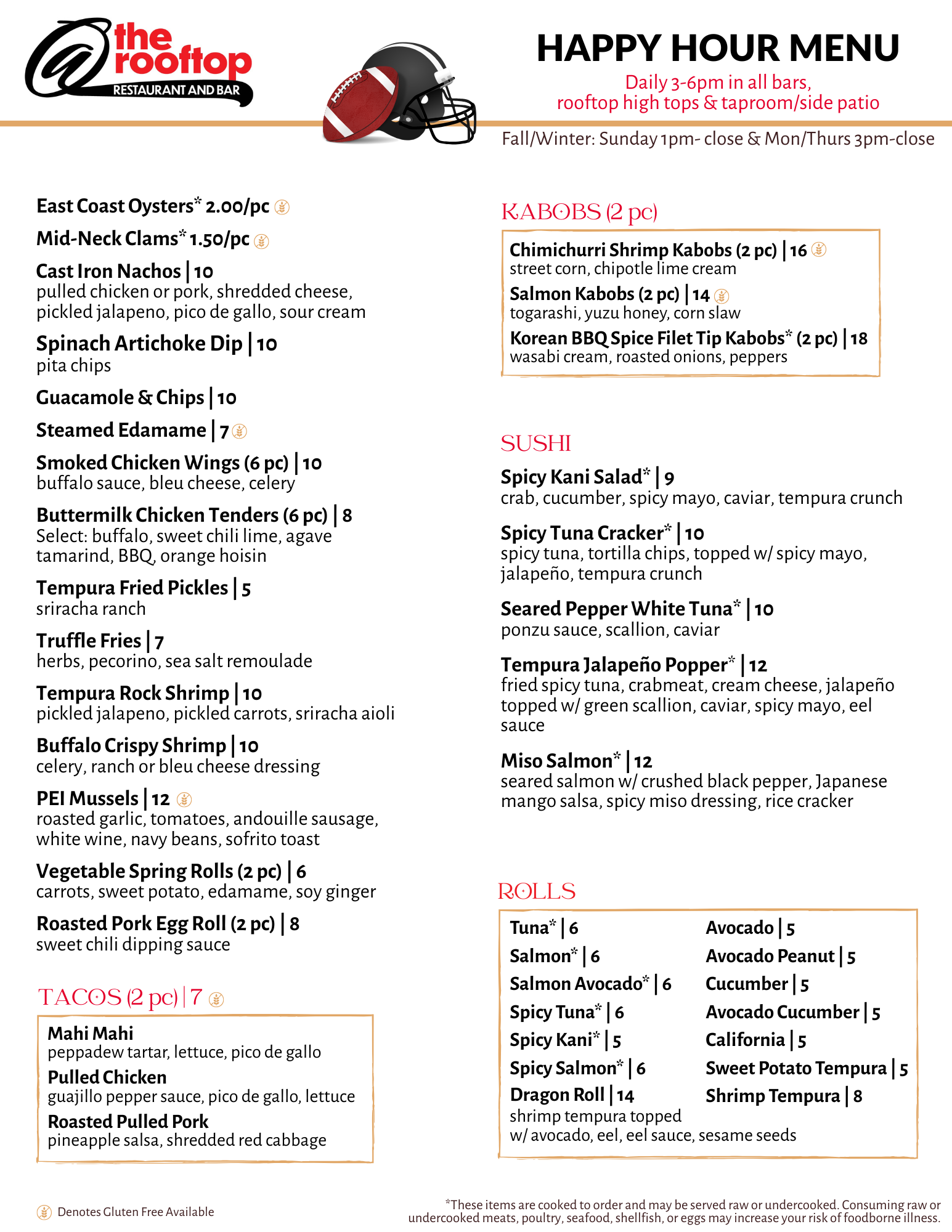 Lunch and Dinner Menu | At The Rooftop Restaurant in Canton, CT.