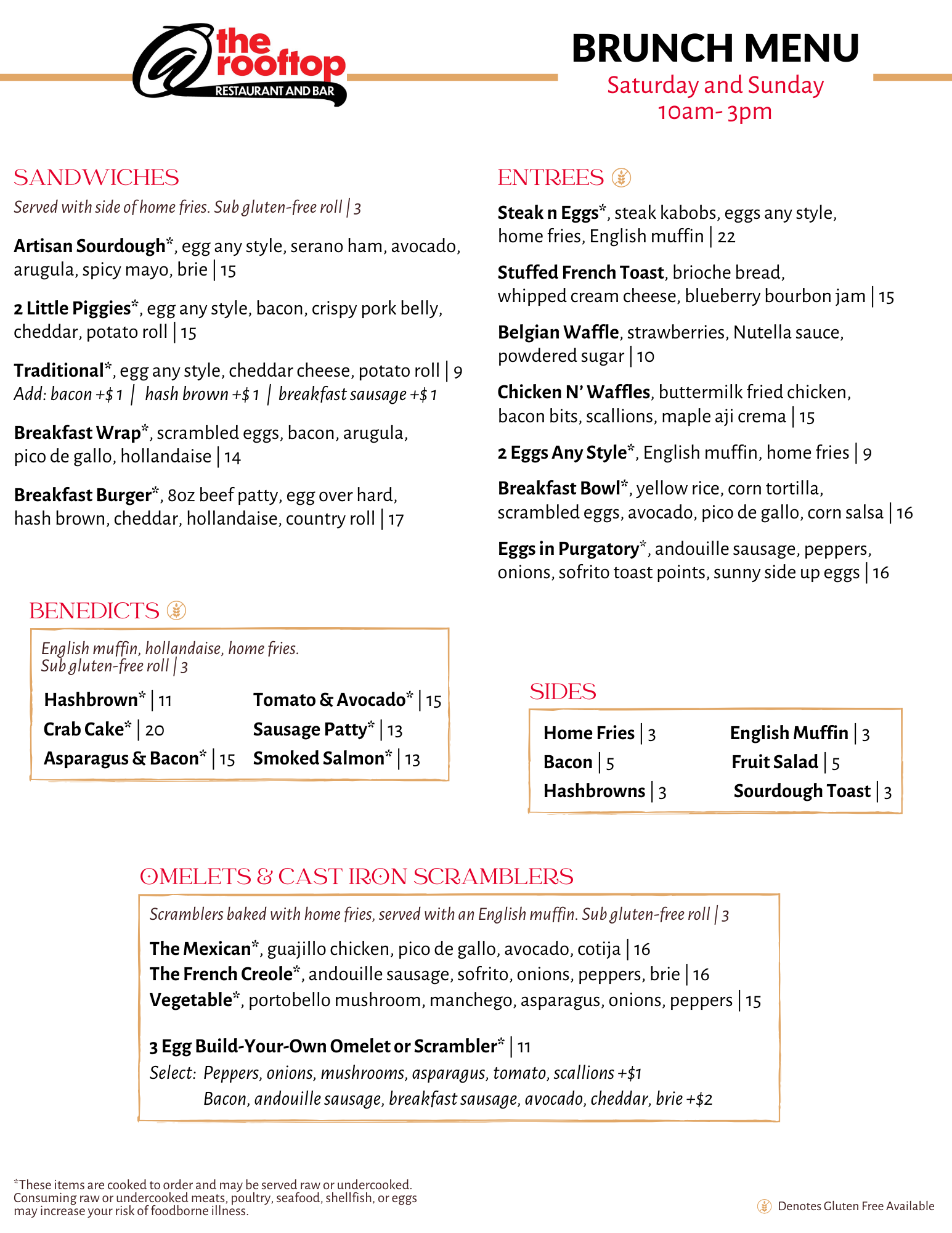 Lunch and Dinner Menu | At The Rooftop Restaurant in Canton, CT.