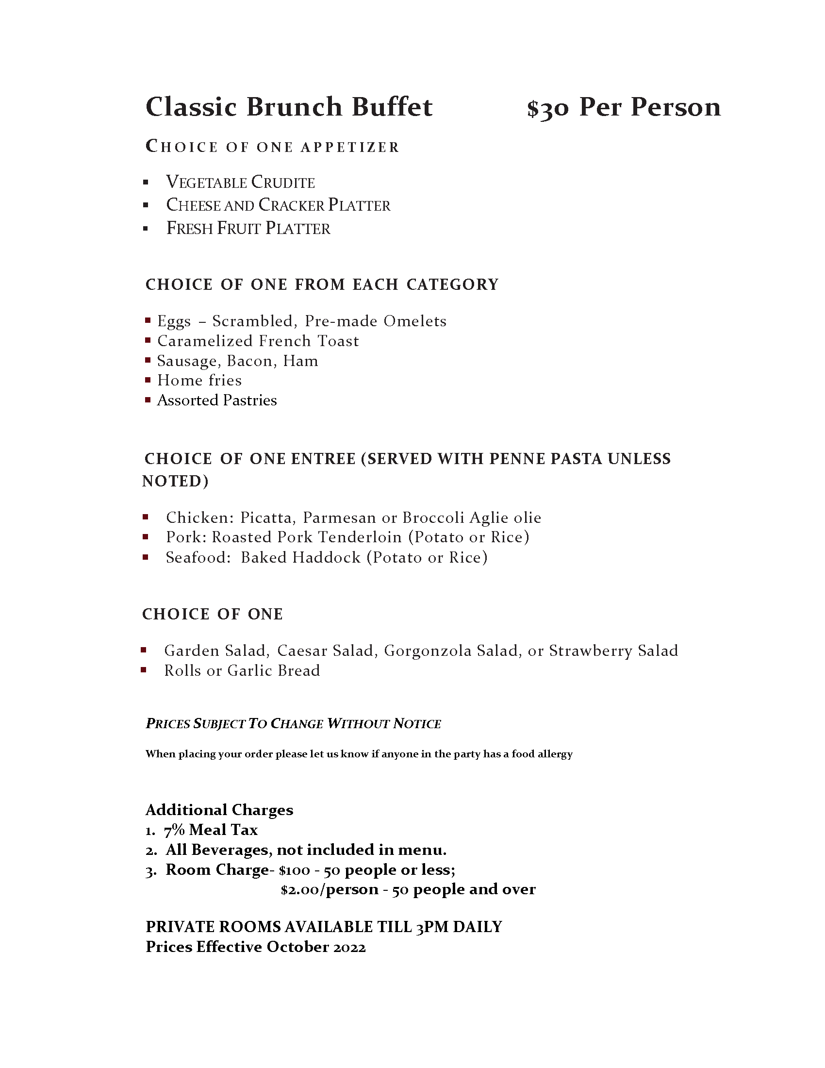 Functions Menu | Il Forno Restaurant & Catering