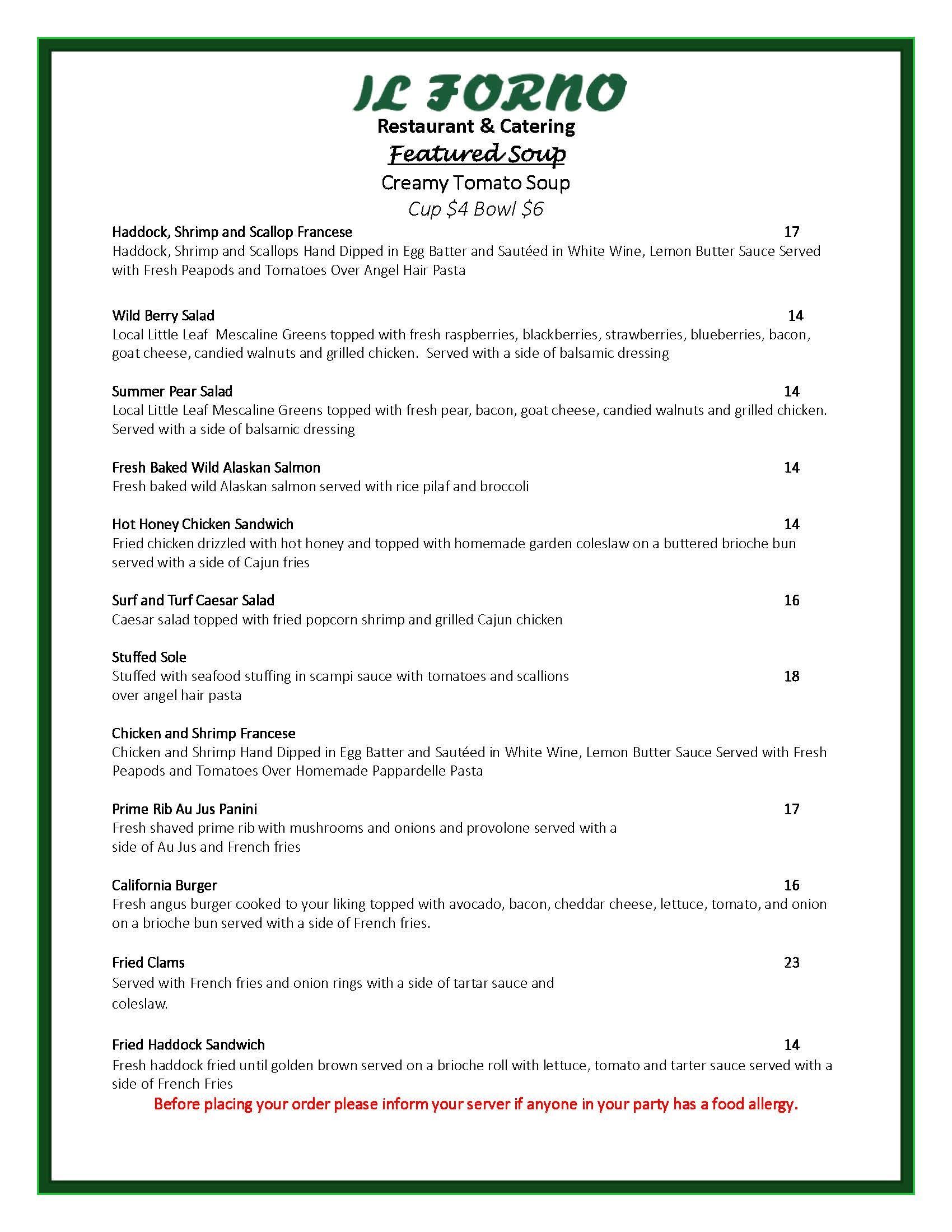 Lunenburg Lunch Menu | Lunenburg MA