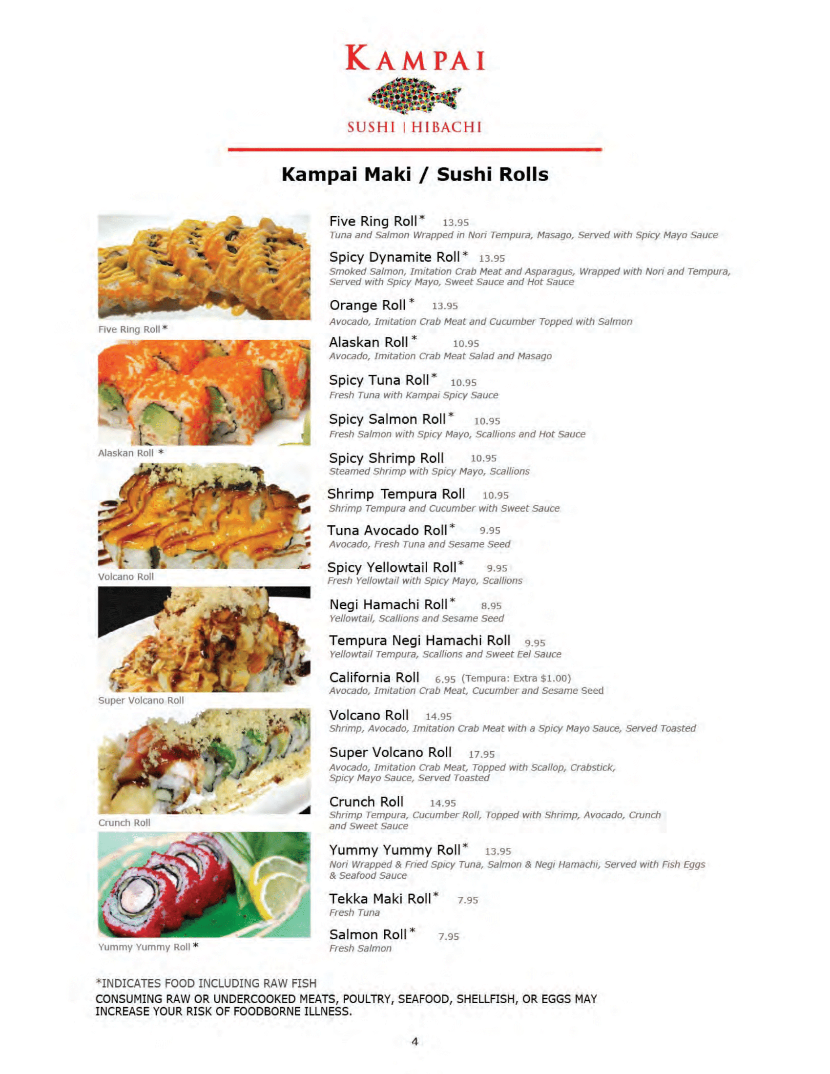 Dinner Menu | Kampai Sushi & Hibachi