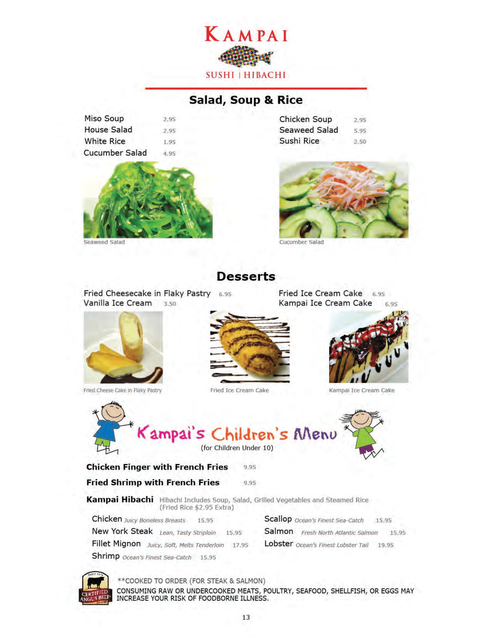 Dinner Menu | Kampai Sushi & Hibachi