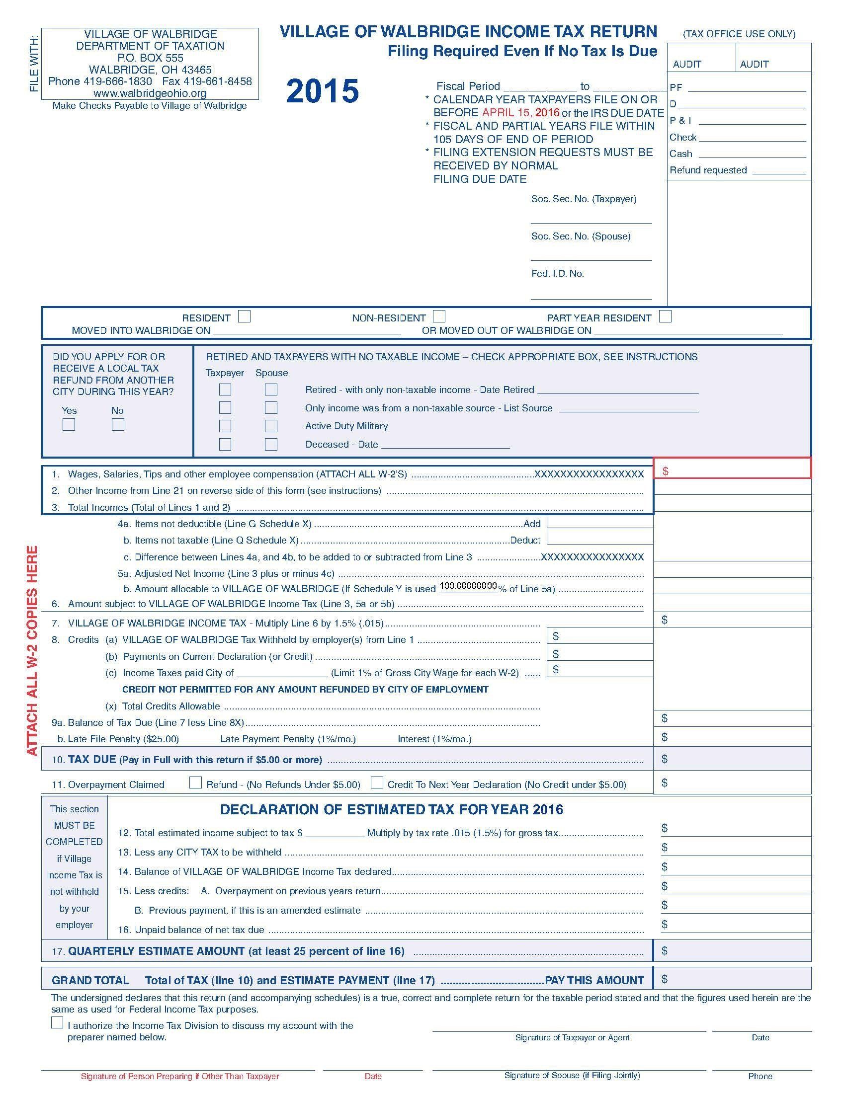 Village of Walbridge Ohio Tax Forms