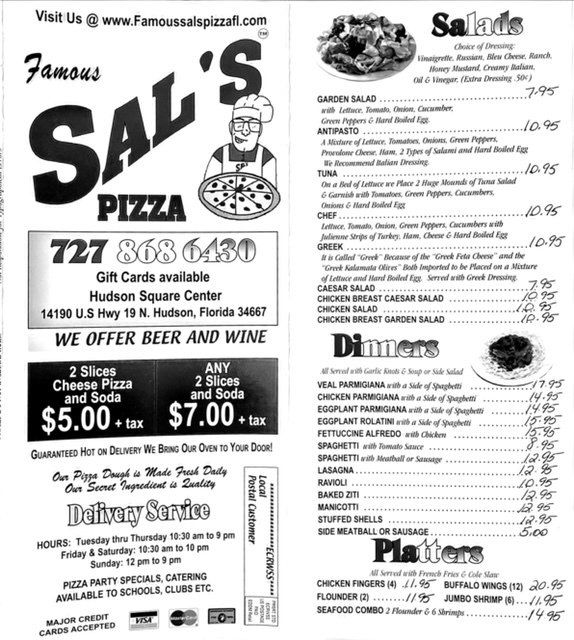 Italian Pizza Restaurant Menu | Hudson, Fl | Famous Sal's Pizza and ...