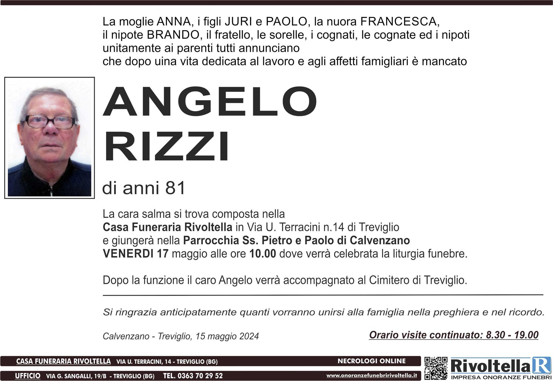 Elenco dei necrologi | Treviglio, BG | Rivoltella Onoranze Funebri