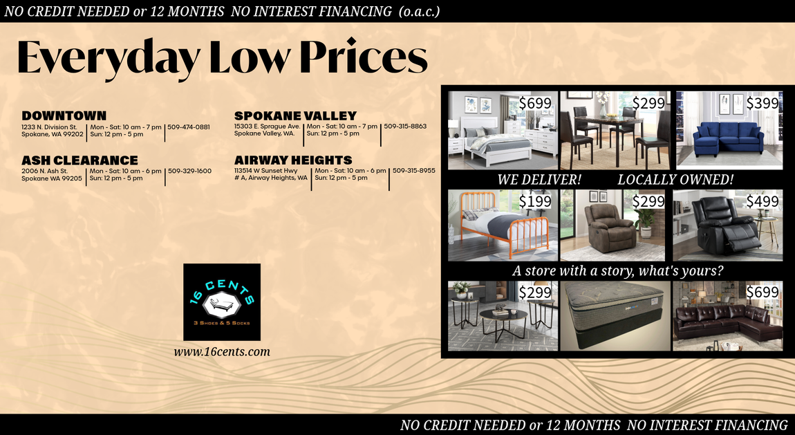 16 Cents, 3 Shoes & 5 Socks | Spokane Discount Furniture Store