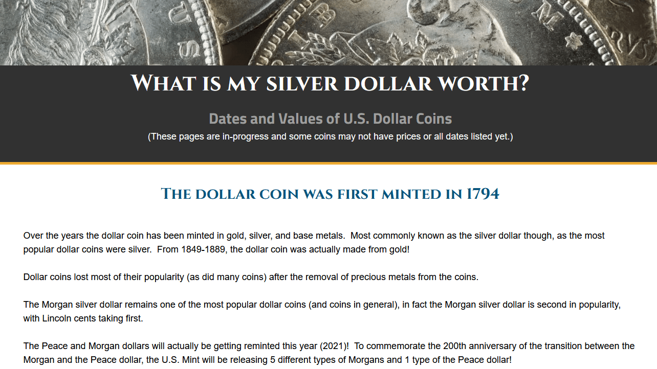 Silver Dollars Dates & Values