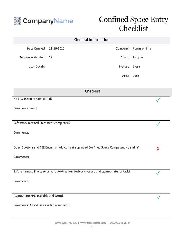 Confined Space Checklist Confined Space Entry Program