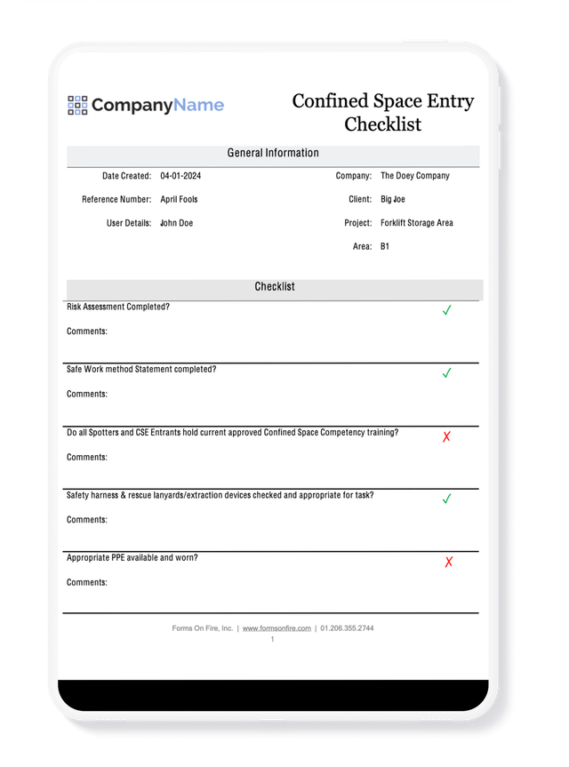 Confined Space Checklist Confined Space Entry Program