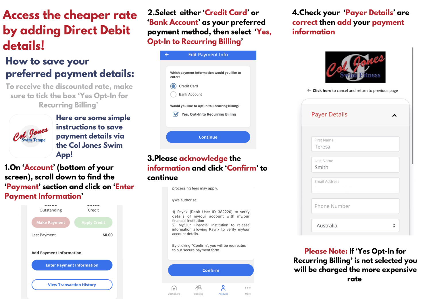 Pay via Swim App | Col Jones Swim Tempe