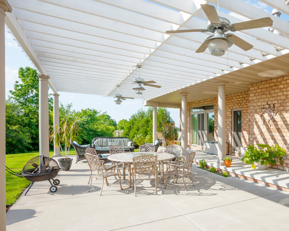 What type of finish options are available for a new concrete patio