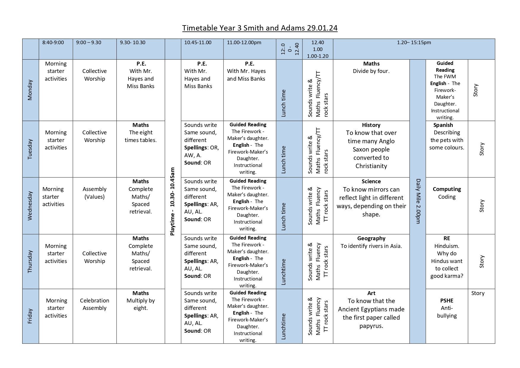 Year 3 Adams and Smith