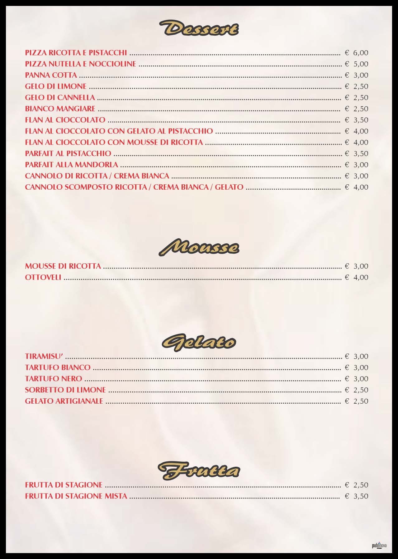 Ristorante cucina tipica mediterranea - Modica - La Contea - Menu