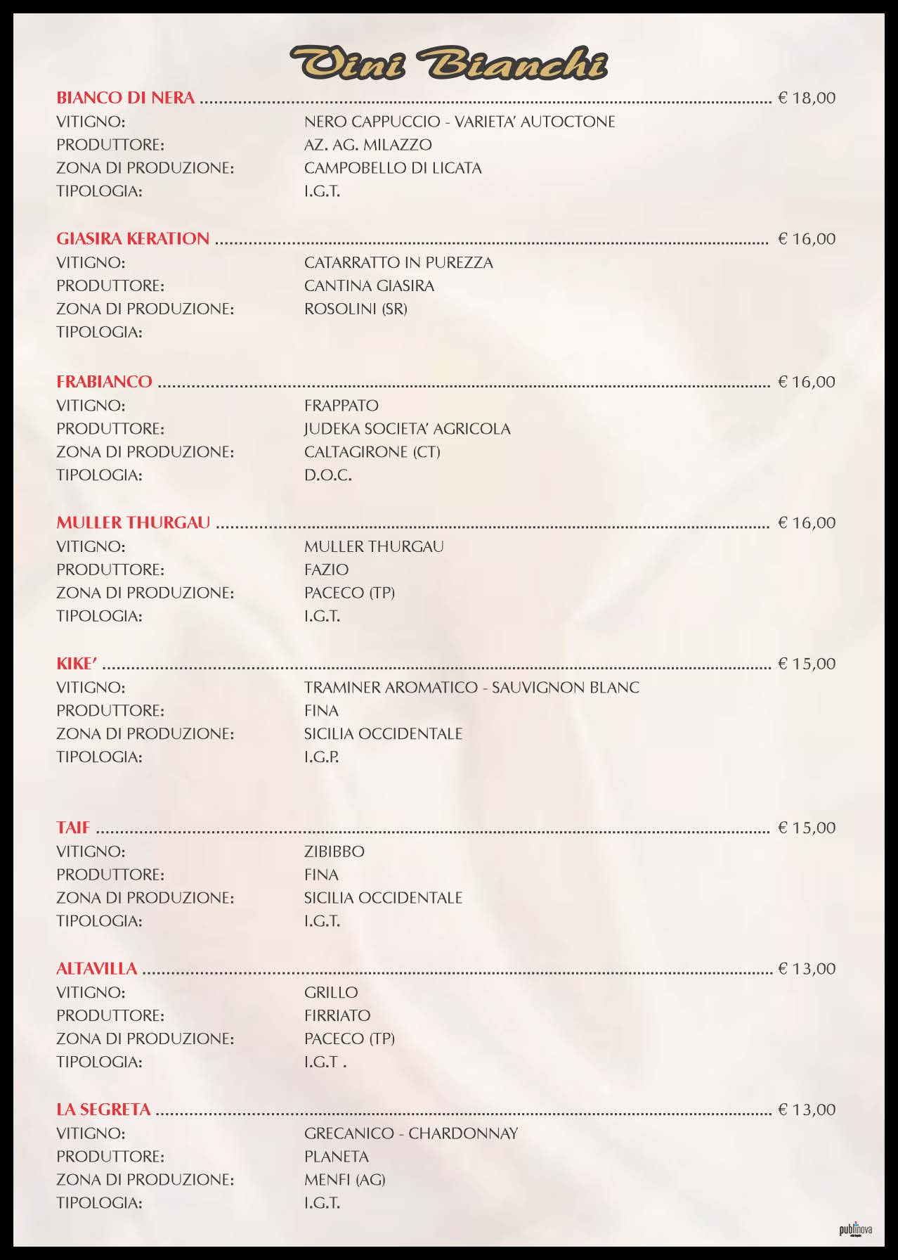 Ristorante cucina tipica mediterranea - Modica - La Contea - Menu