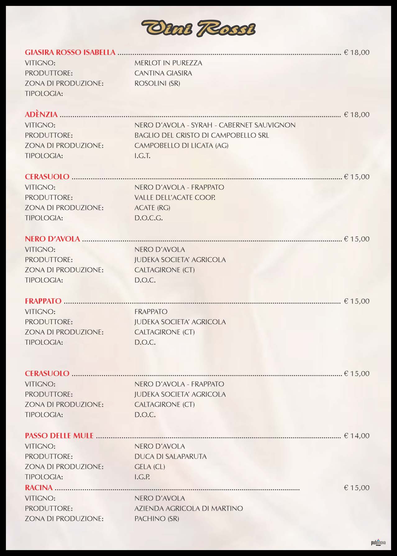 Ristorante cucina tipica mediterranea - Modica - La Contea - Menu