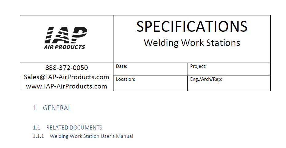 Welding Booths Specification described in detail.