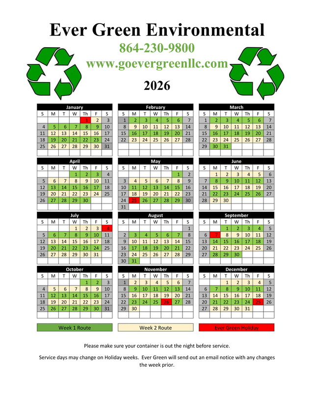 Green Recycle Bin Pick Up Schedule
