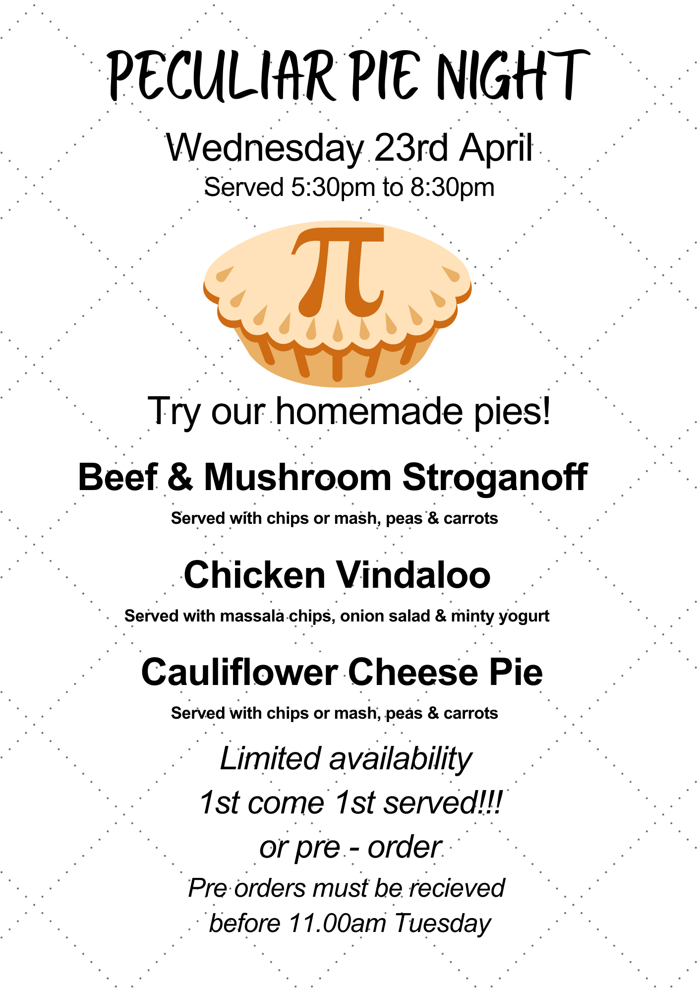 Pie night - Every Wednesday