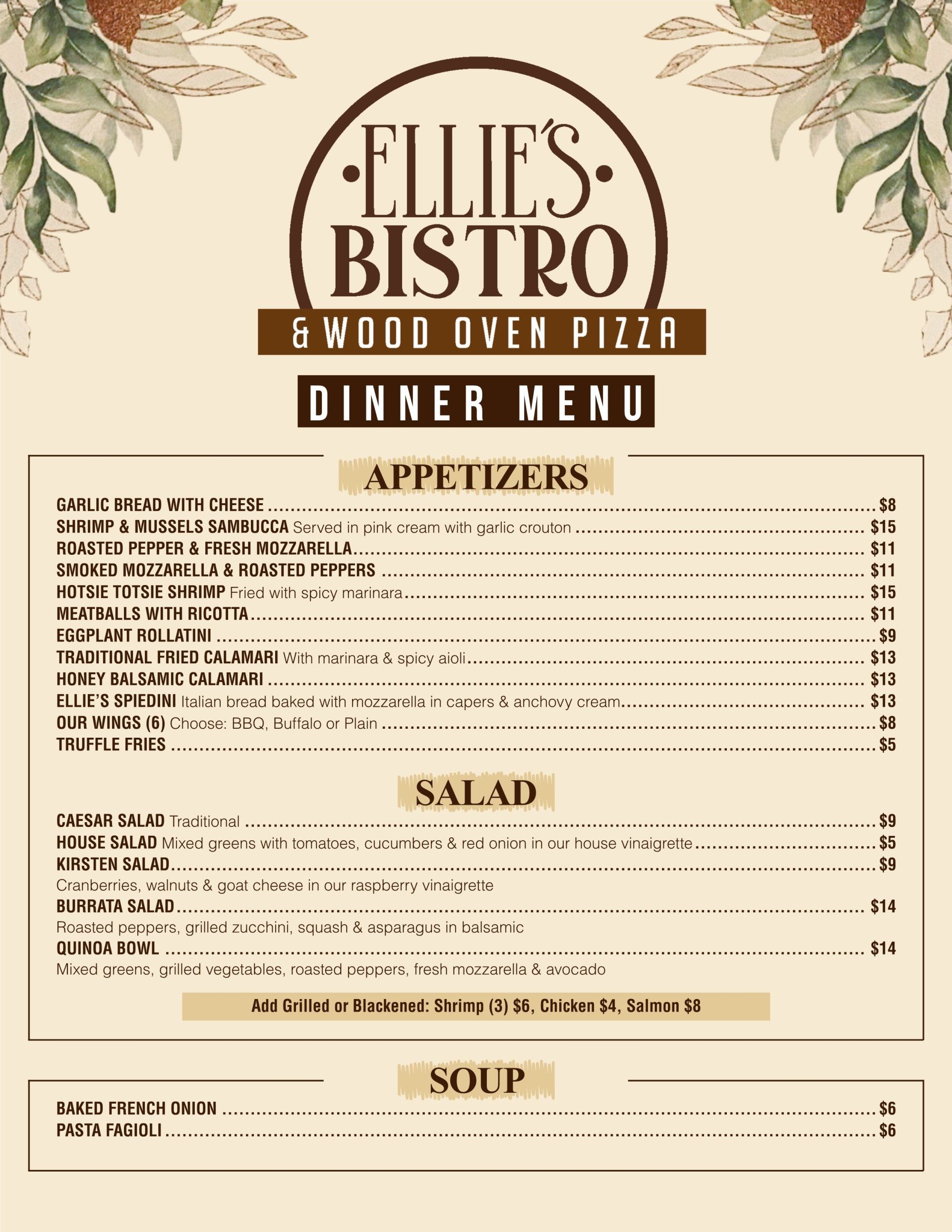 Menus | Ellie's Bistro