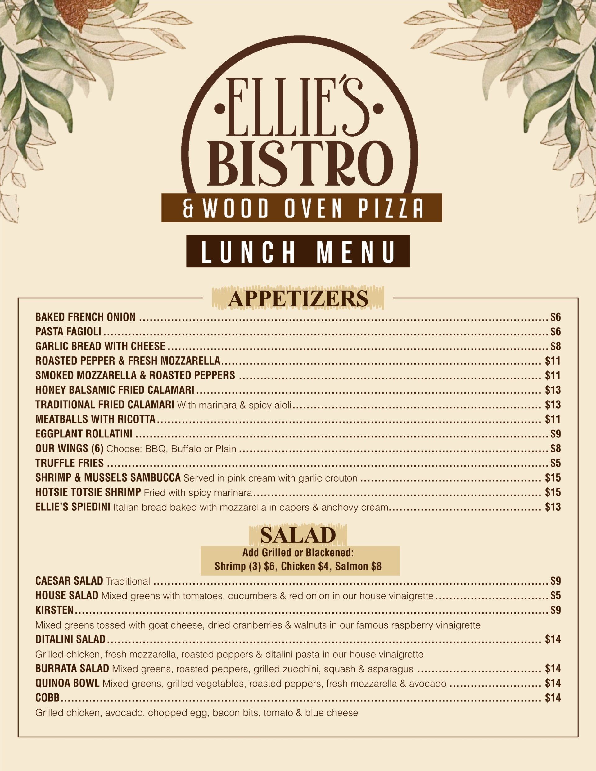 Menus | Ellie's Bistro