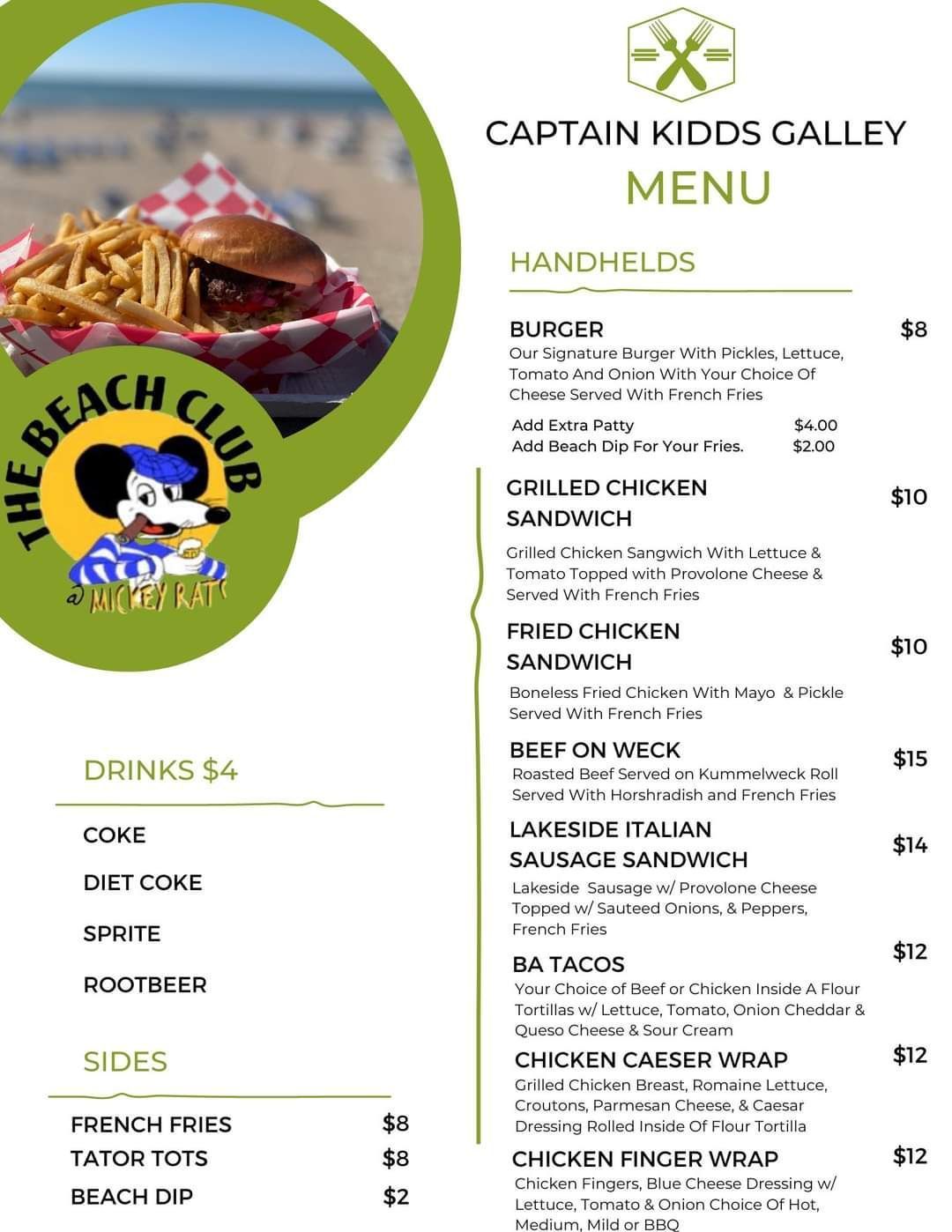 The Beach Club at Mickey Rats - Angola, NY - Menu