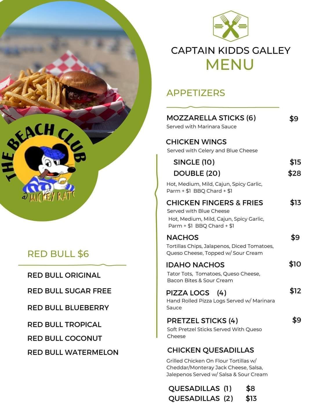 The Beach Club at Mickey Rats - Angola, NY - Menu