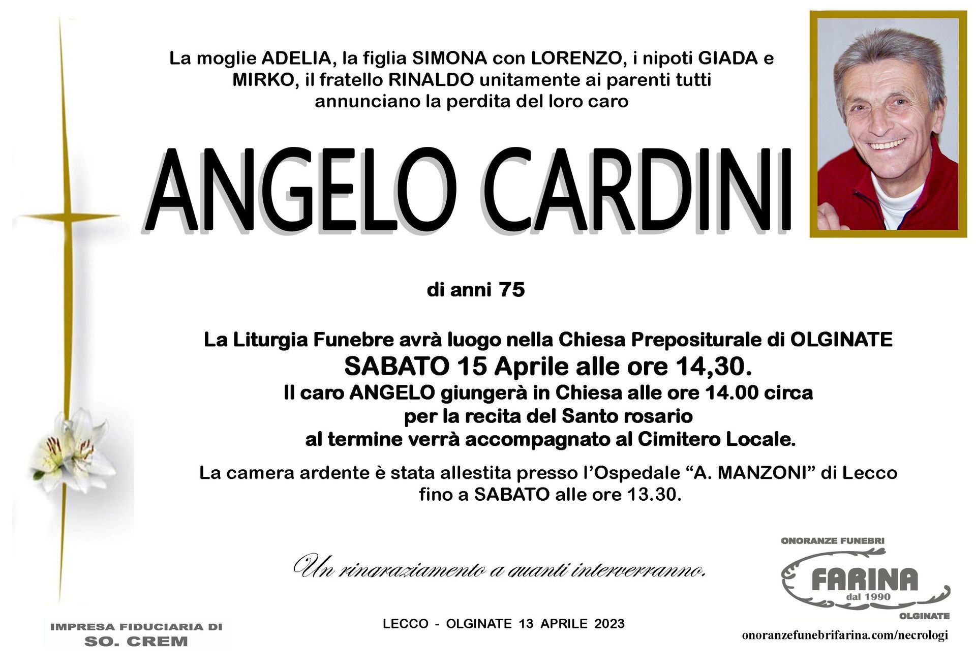 Necrologi Olginate Lecco - Onoranze Funebri Farina