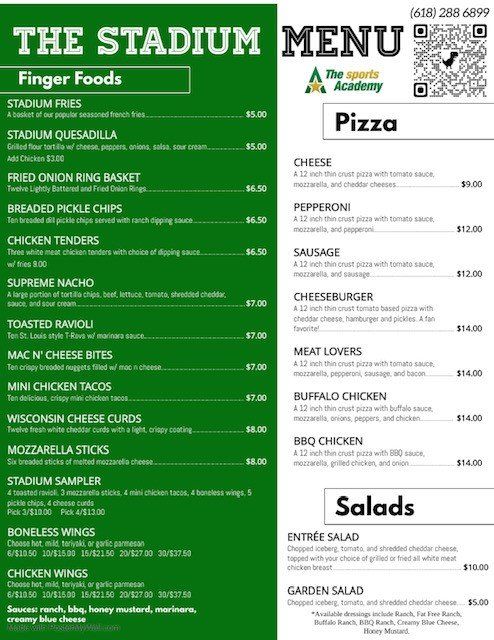Menu | The Stadium | Bar and Grill