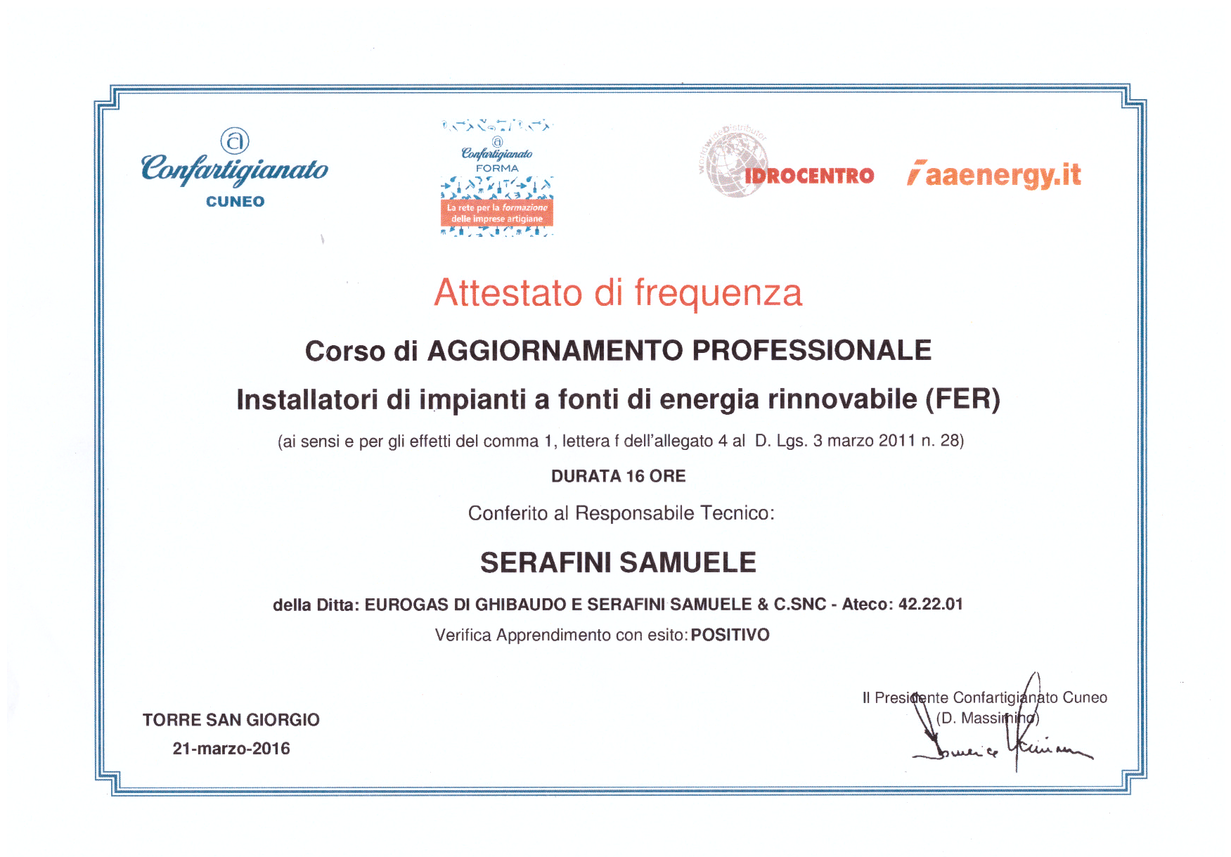 Attestati di qualifica professionale | Fossano, CN | Eurogas