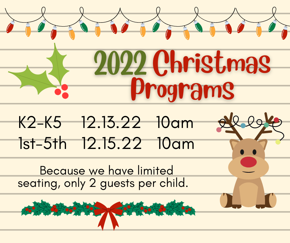 December 13, December 15 Christmas Programs
