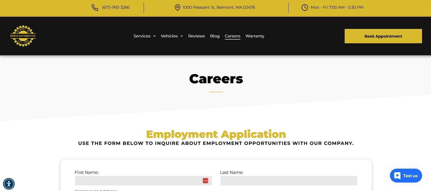 Auto Repair Careers in Belmont, MA | Bob's Automotive Services