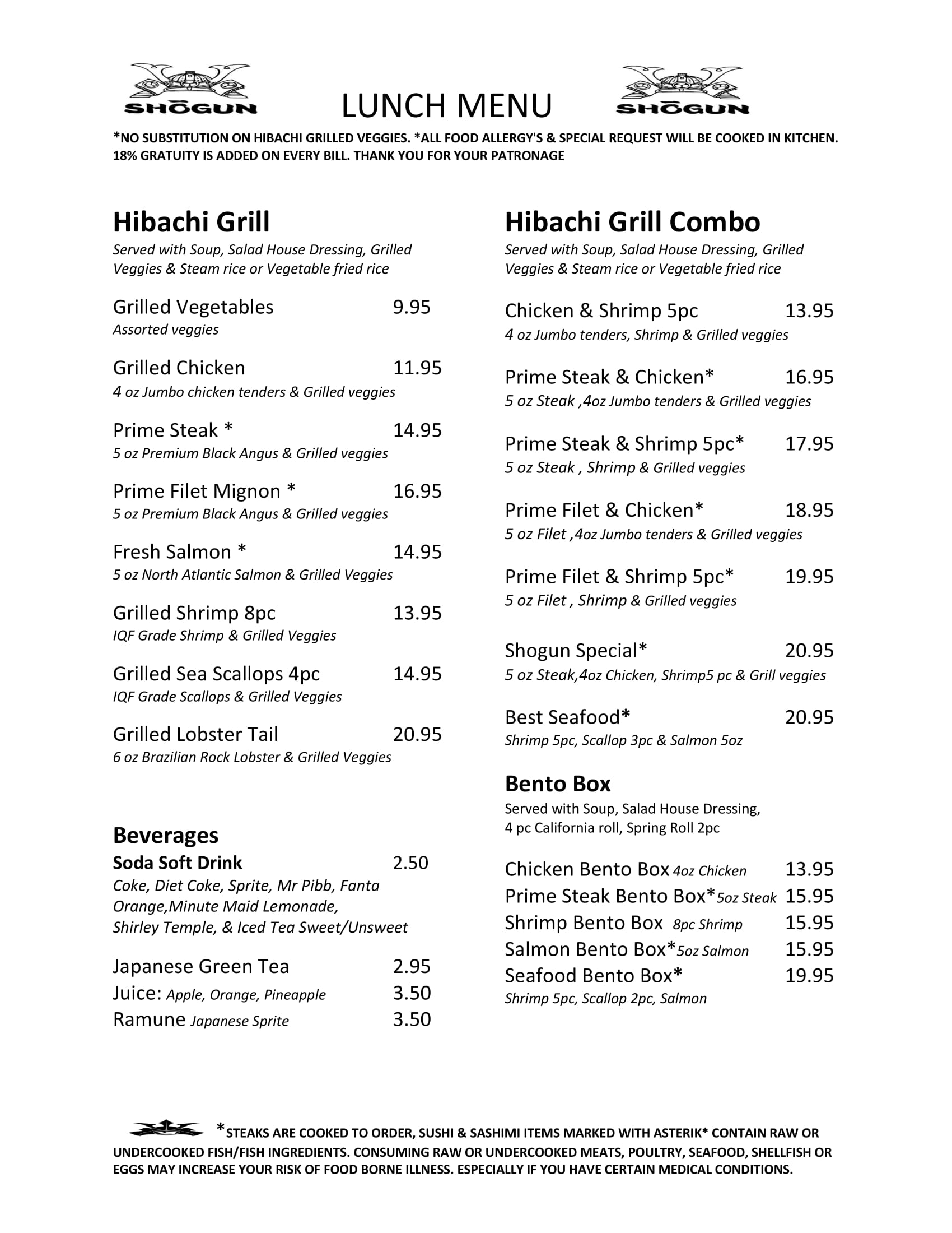 Shogun Lawrenceville ga lunch menu