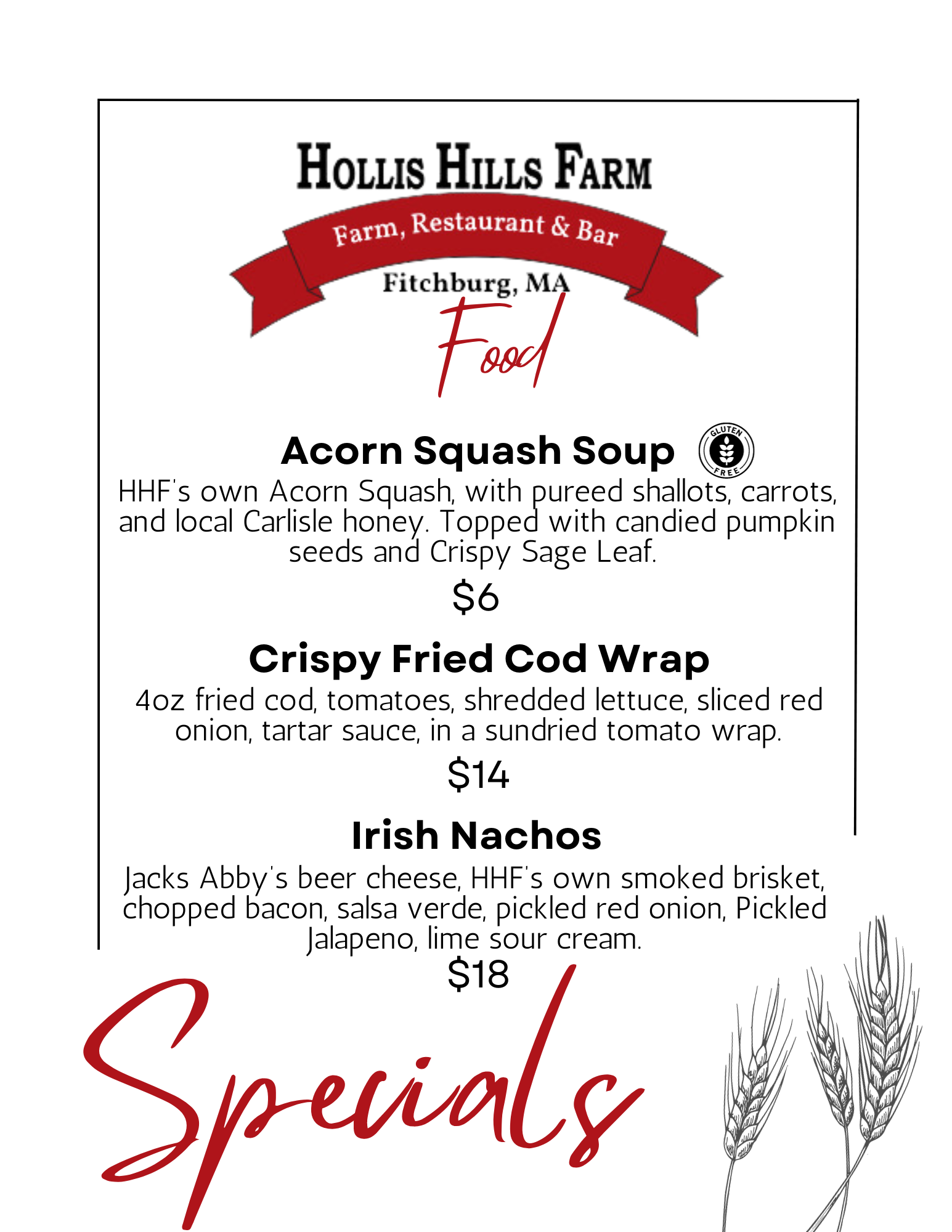Hollis Hills Farm | Menu | Fitchburg, MA 01420