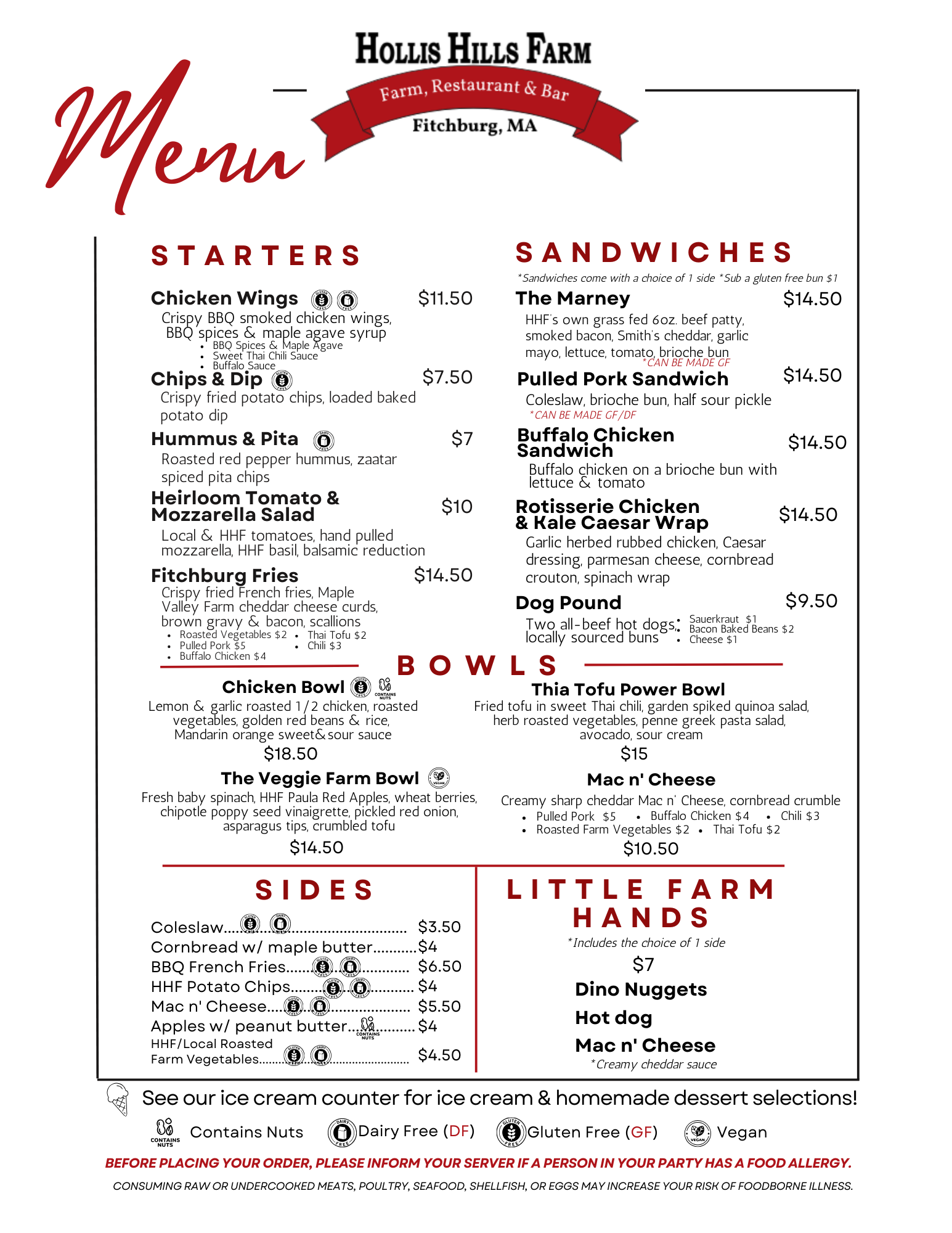 Hollis Hills Farm | Menu | Fitchburg, MA 01420