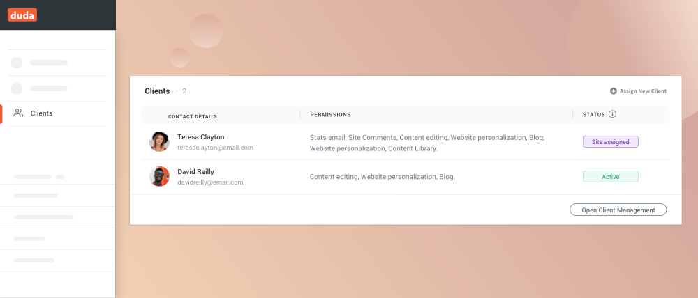 Manage Your Clients from Site Overview